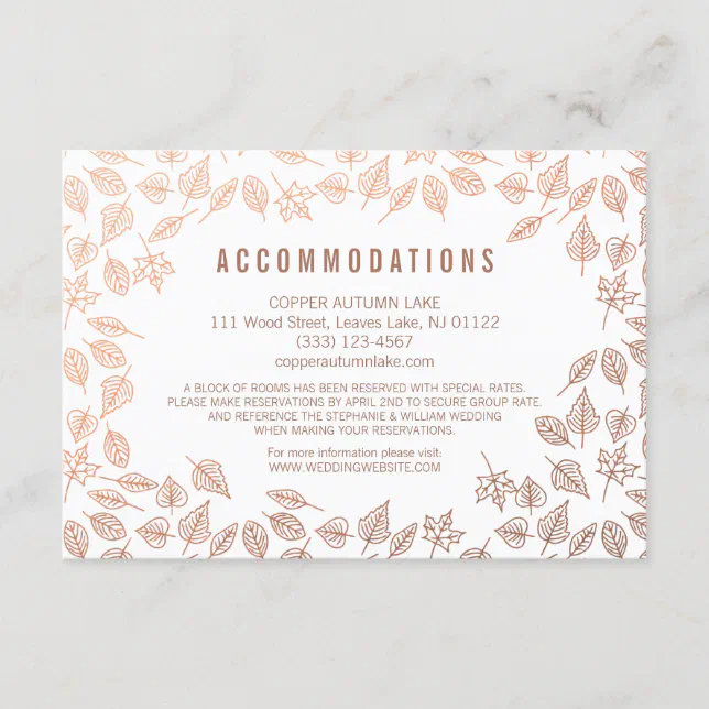 Elegant Autumn Leaves Copper Accommodation Card | Zazzle