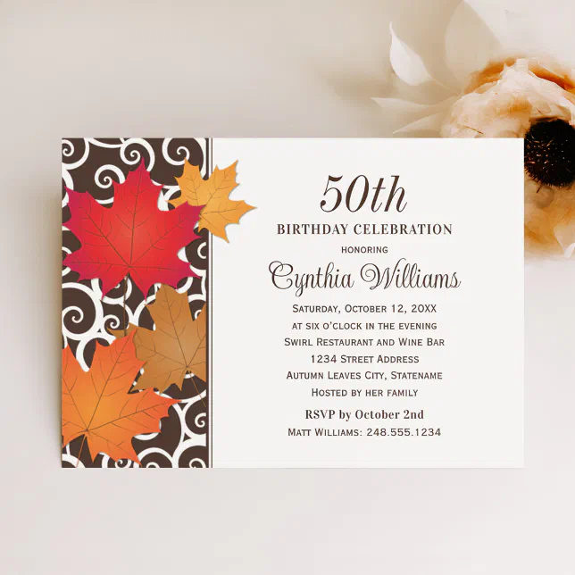 Elegant Autumn Leaves Fall Birthday Celebration Invitation | Zazzle