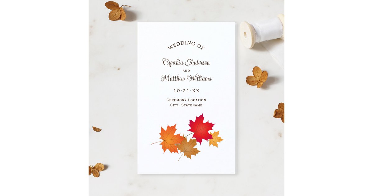 Elegant Autumn Leaves Fall Wedding Programs | Zazzle