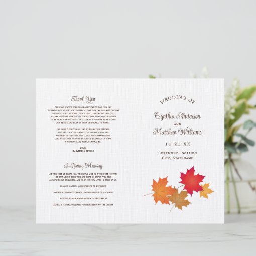 Elegant Autumn Leaves Fall Wedding Programs | Zazzle