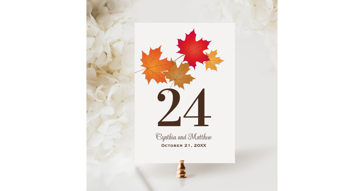 Elegant Autumn Leaves Fall Wedding Table Number | Zazzle