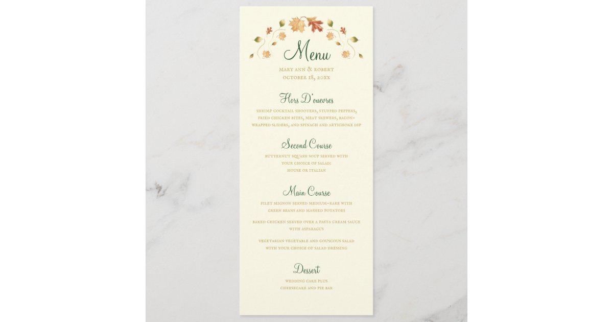 Elegant Autumn Leaves Menu | Zazzle
