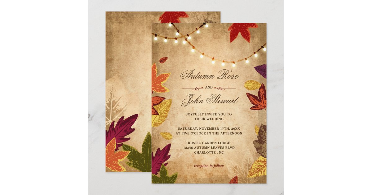 Elegant Autumn Leaves Rustic Fall Wedding Invitation | Zazzle