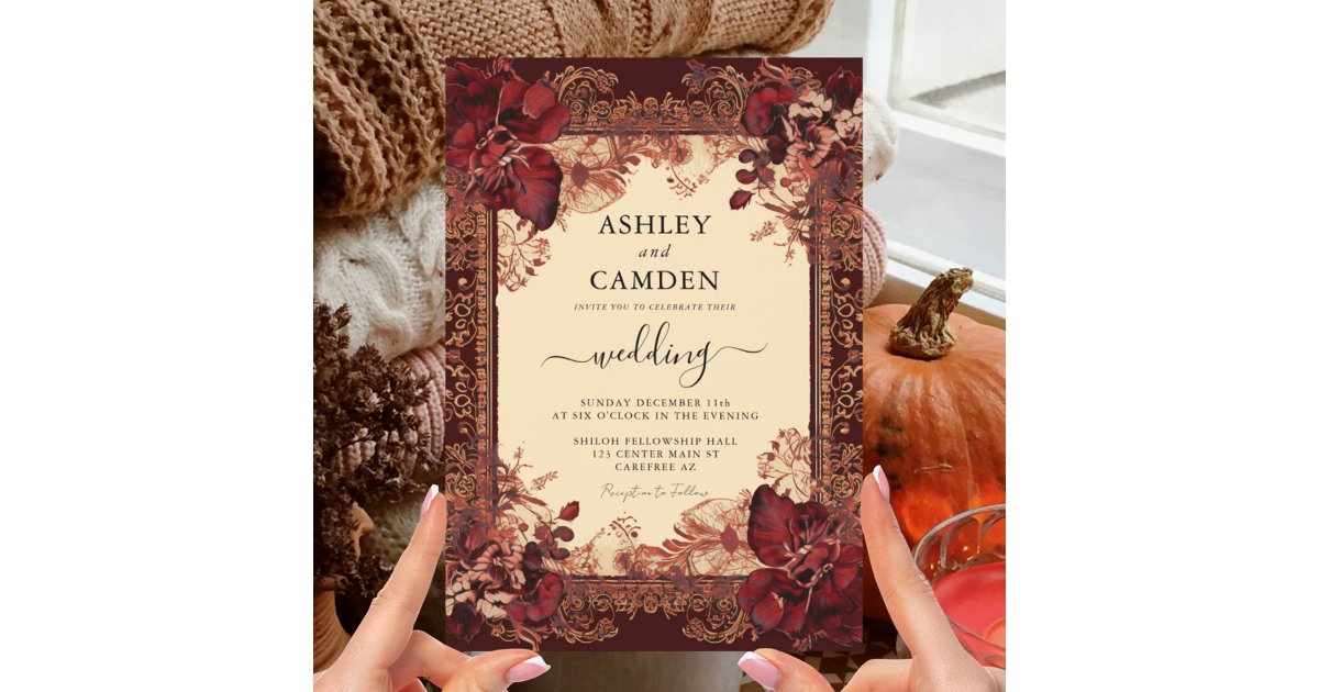 Elegant Autumn Russet and Gold Wedding Invitation | Zazzle