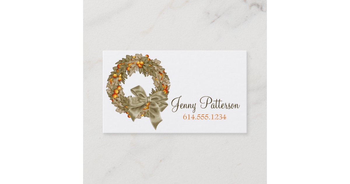 Elegant Autumn Season Wreath Business Card 1 | Zazzle