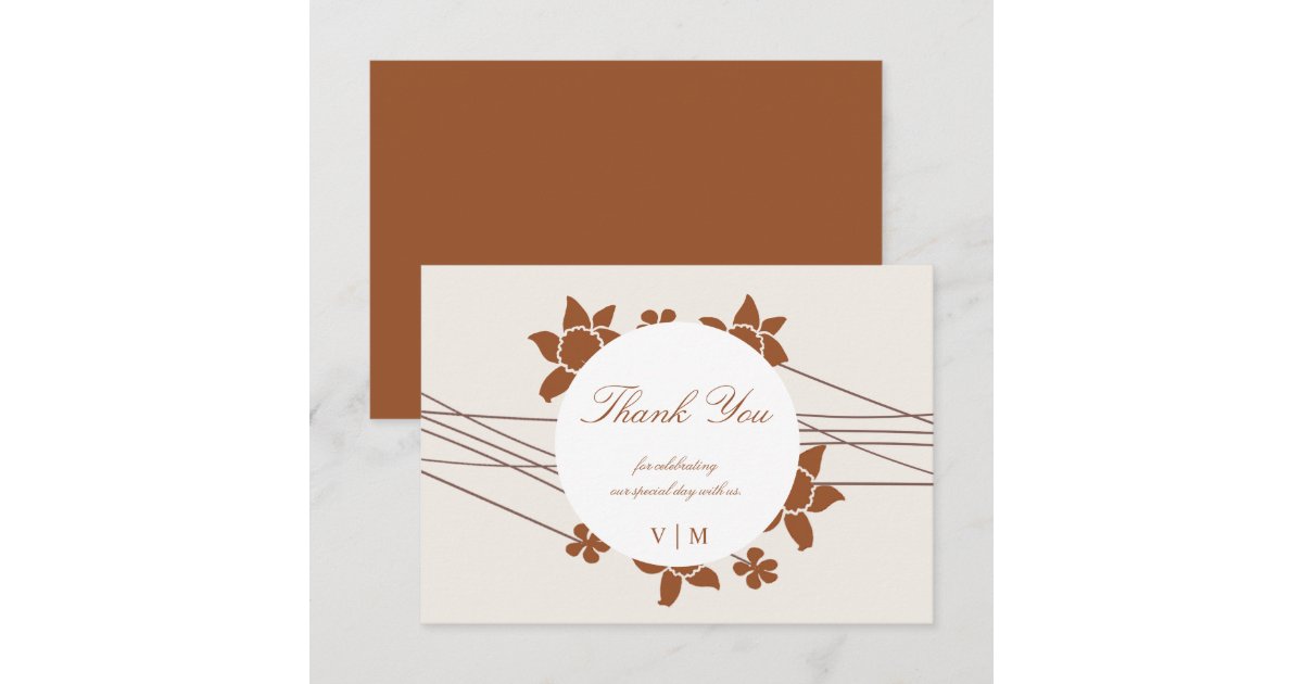 Elegant Autumn Two Color Side Floral Thank You Card | Zazzle