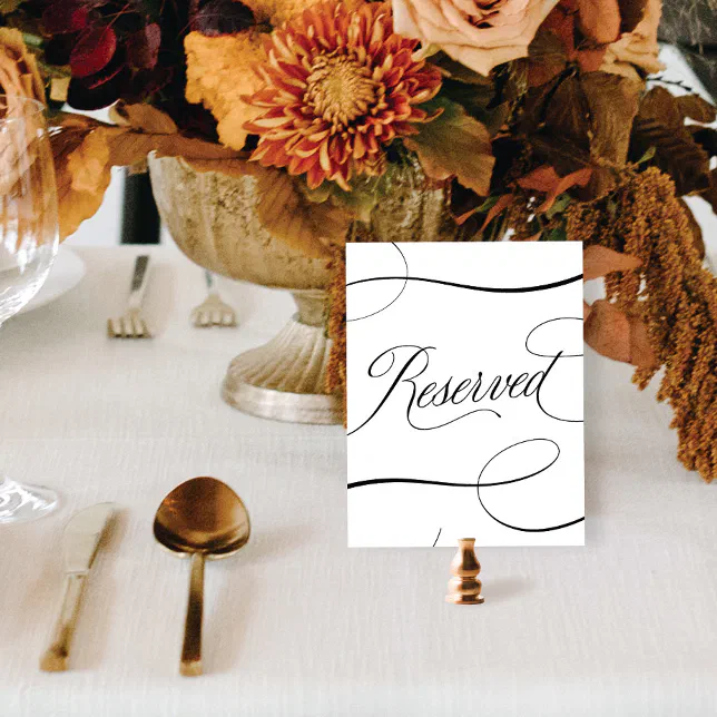 Elegant B & W Script Wedding Reserved Table Sign | Zazzle