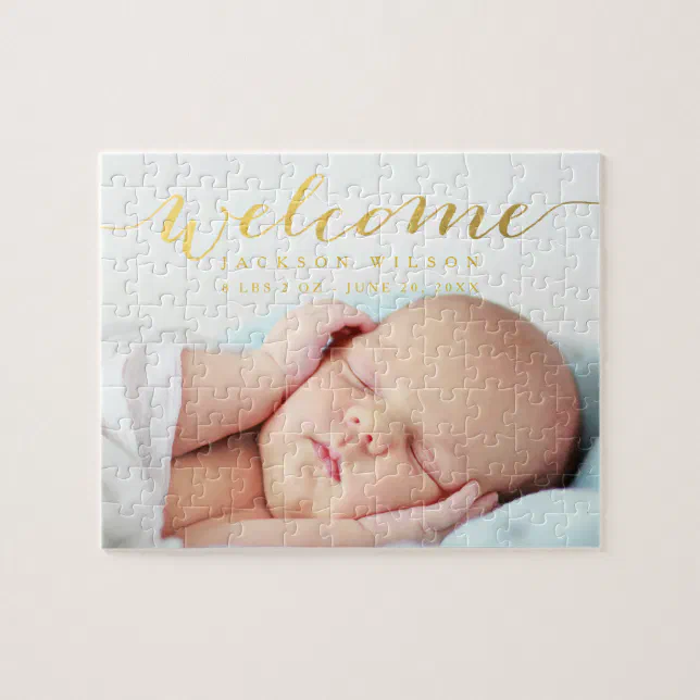 Elegant Baby Birth Announcement Jigsaw Puzzle | Zazzle