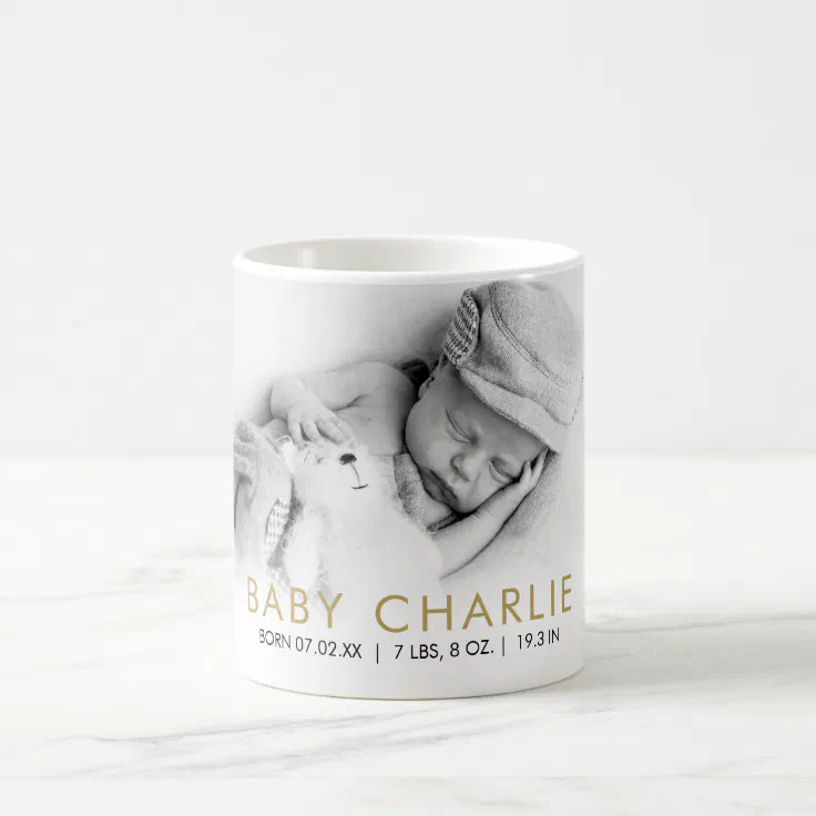Elegant Baby Birth Stats Announcement Photo Coffee Mug | Zazzle
