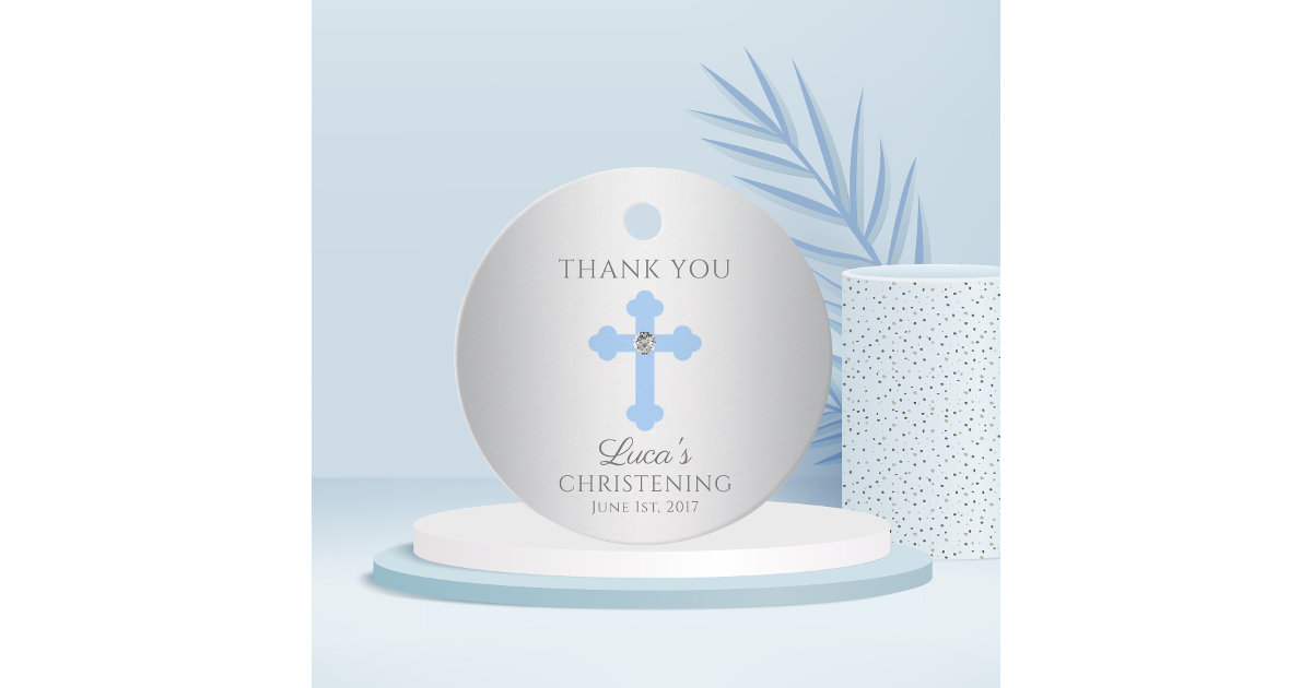 Elegant Baby Blue Cross Baptism/Christening Boy Favor Tags | Zazzle