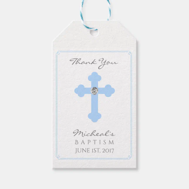 Elegant Baby Blue Cross Baptism/Christening Boy Gift Tags | Zazzle