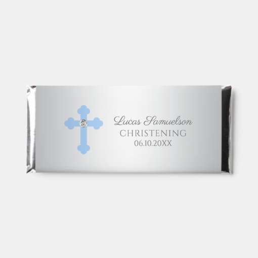 Elegant Baby Blue Cross Baptism/Christening Boy Hershey Bar Favors | Zazzle