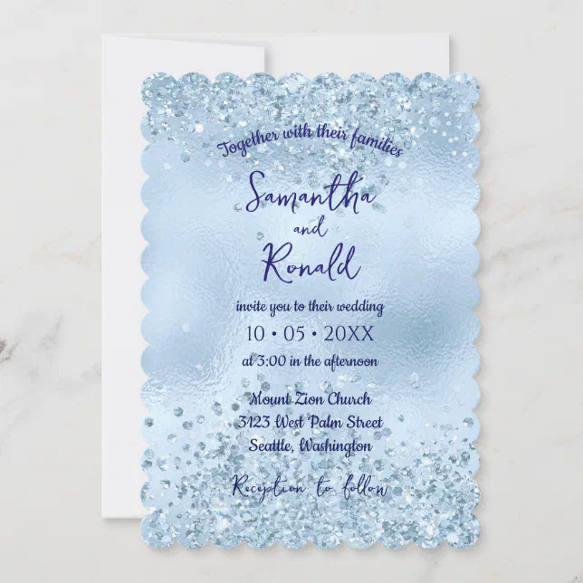 Elegant Baby Blue Glitter and Foil Wedding Invitation | Zazzle