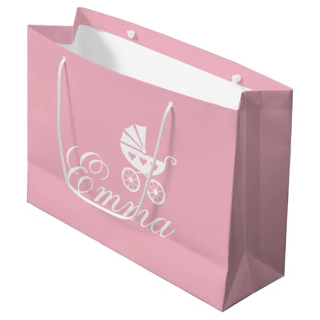 Elegant baby buggy carriage custom baby shower large gift bag | Zazzle