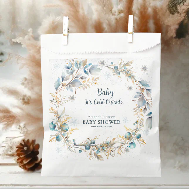 Elegant Baby Its Cold Outside Navy Gold Winter Favor Bag | Zazzle