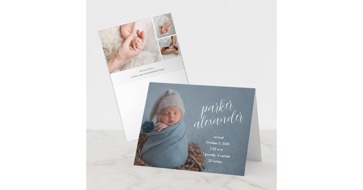 Elegant Baby Photo Folded Birth Announcement | Zazzle