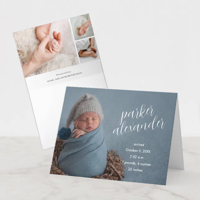 Elegant Baby Photo Folded Birth Announcement | Zazzle