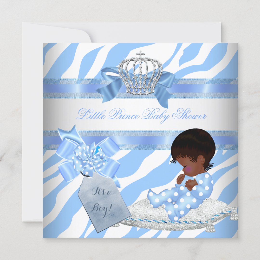 Elegant Baby Shower Boy Blue Zebra Prince Ethnic Invitation | Zazzle