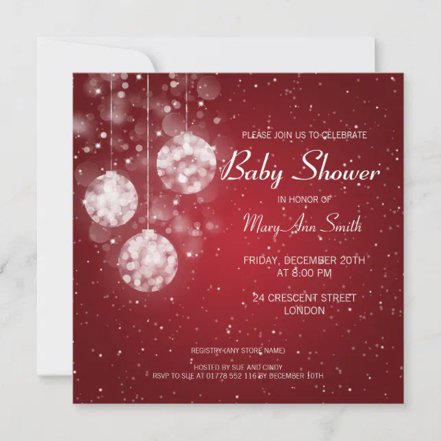Elegant Baby Shower Festive Baubles Red Invitation | Zazzle