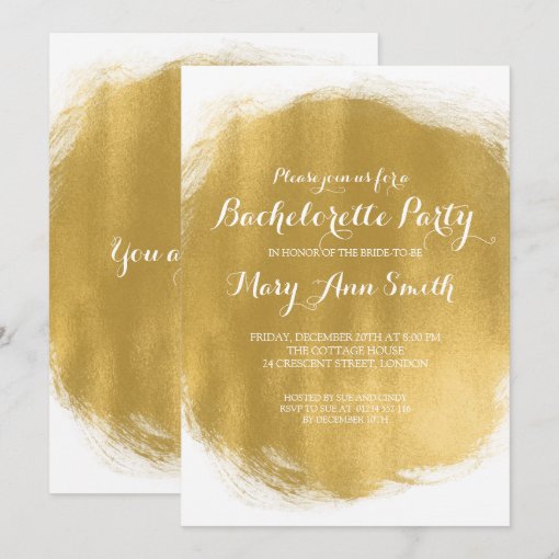 Elegant Bachelorette Party Gold Paint Look Invitation | Zazzle