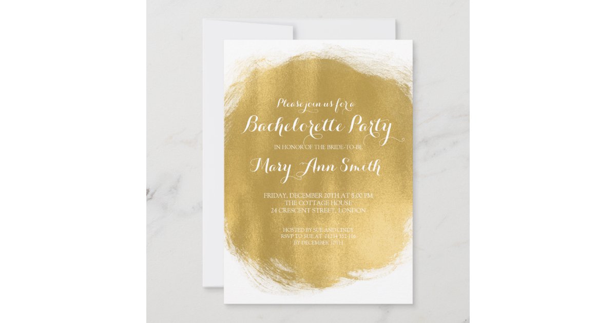 Elegant Bachelorette Party Gold Paint Look Invitation | Zazzle