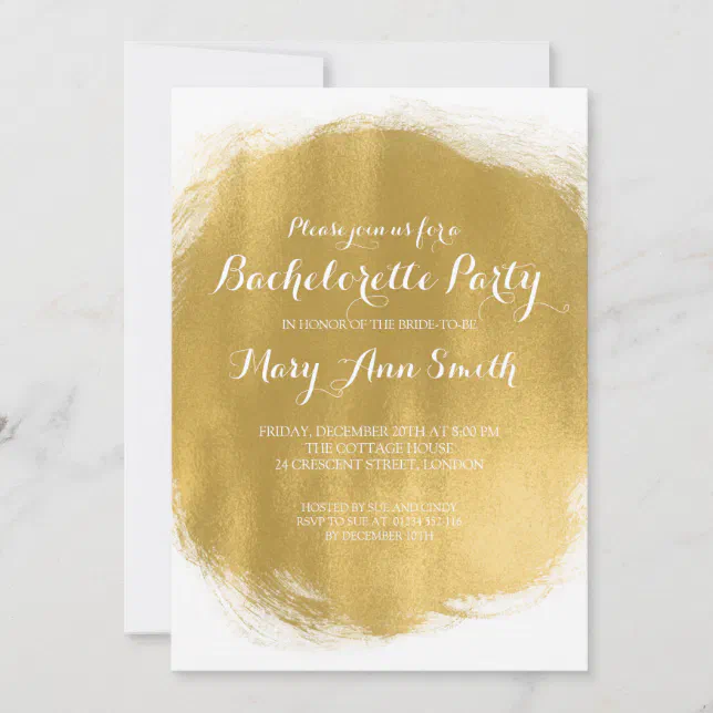 Elegant Bachelorette Party Gold Paint Look Invitation | Zazzle