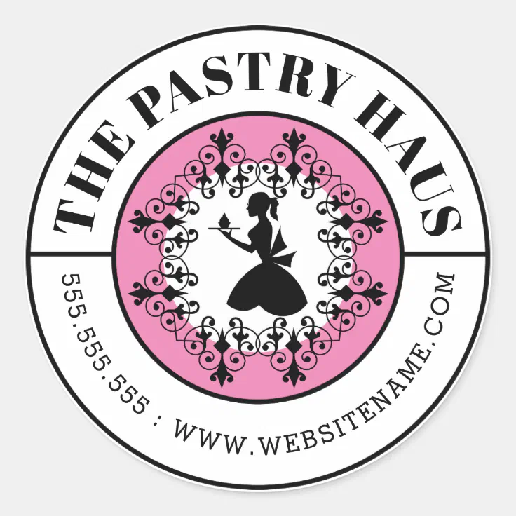 Elegant Baker Silhouette Curved Text Classic Round Sticker | Zazzle