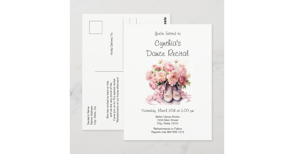 Elegant Ballet Dance Recital Invitation Postcard | Zazzle