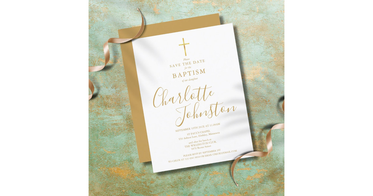 Elegant Baptism Christening Gold Signature Script Announcement Postcard ...