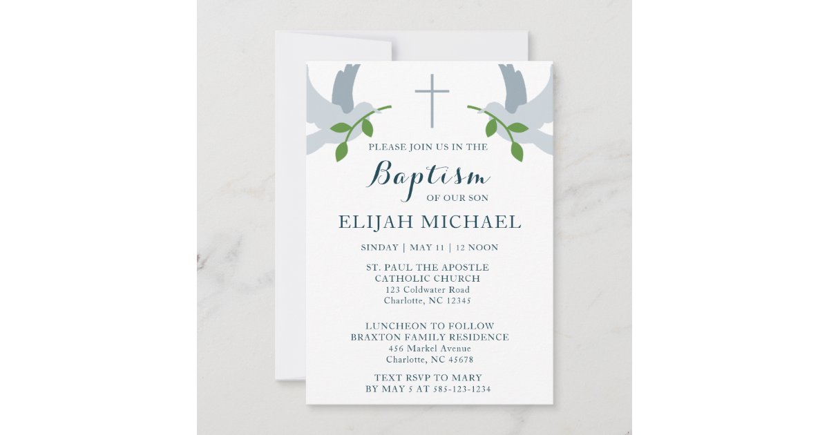 Elegant Baptism Doves and Cross Invitation | Zazzle
