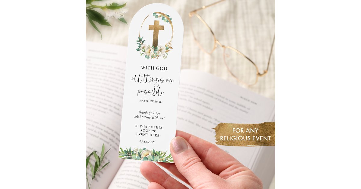 Elegant Baptism, First Communion Bookmark Favor | Zazzle