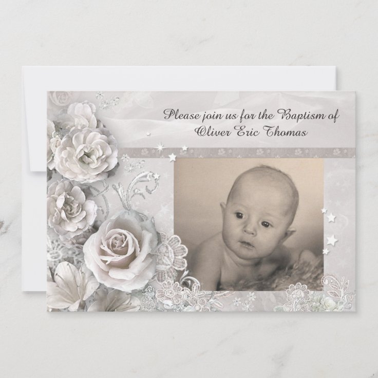 Elegant Baptism Invitation with Photo | Zazzle