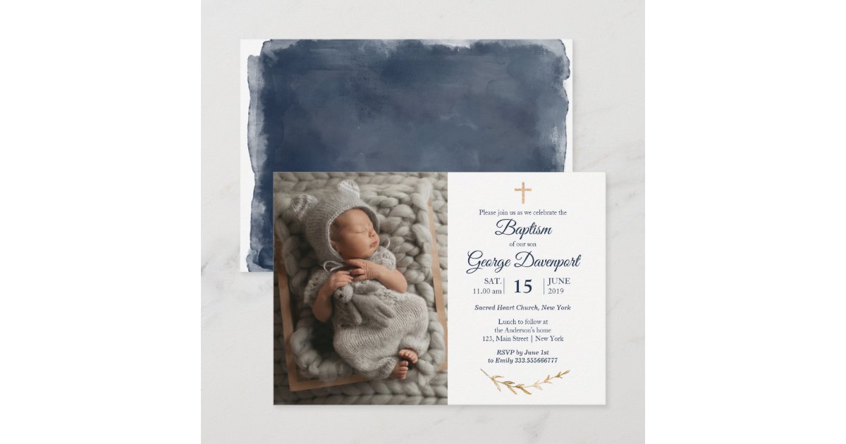 Elegant Baptism Religious event custom photo Invit Invitation | Zazzle