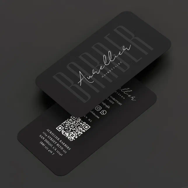 Elegant Barber Barbershop Black White Script Business Card | Zazzle
