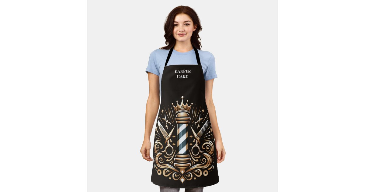 Elegant Barber Pole and Crown Logo Personalize Apr Apron | Zazzle