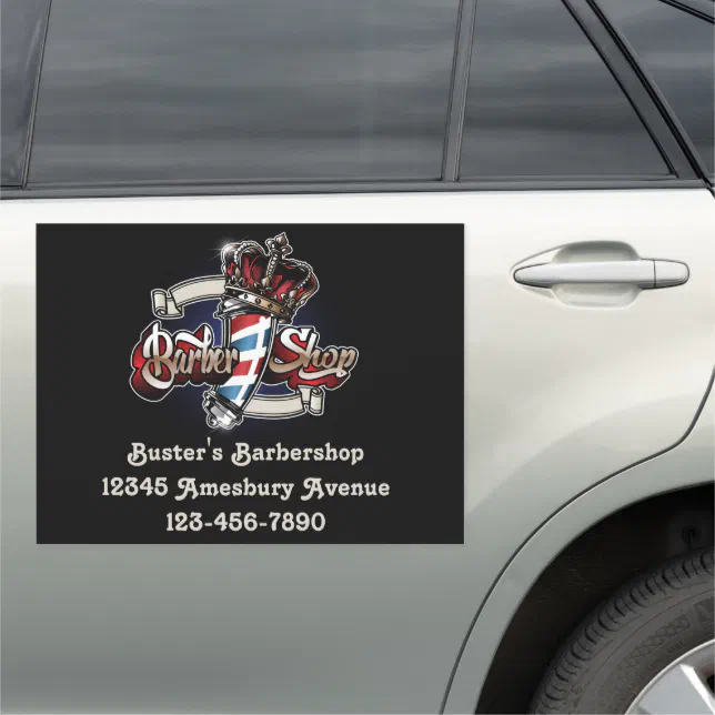 Elegant Barber Pole and Crown Personalize 2 Car Magnet | Zazzle