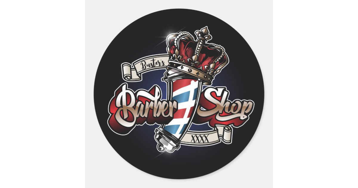 Elegant Barber Pole and Crown Personalize Classic Round Sticker | Zazzle