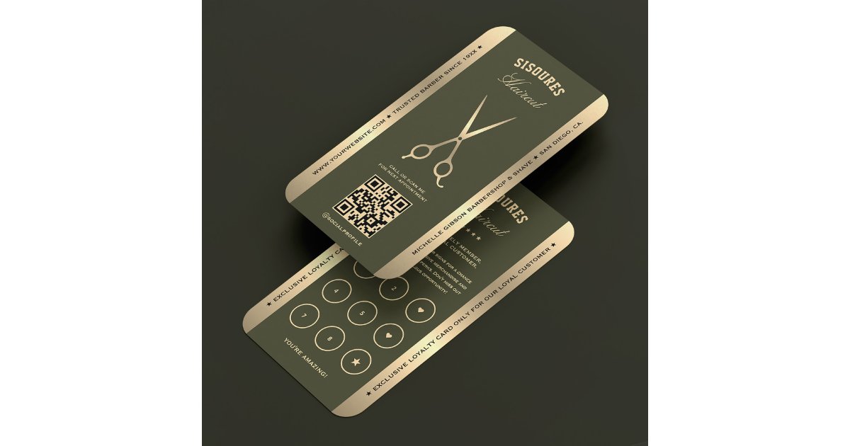 Elegant Barbershop Barber Green Gold Loyalty Card | Zazzle