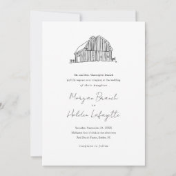 Elegant Barn Black and White Rustic Wedding Invitation | Zazzle