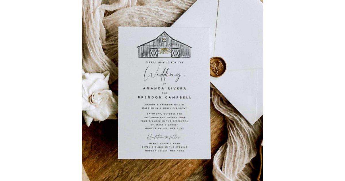 Elegant Barn Ceremony and Reception Wedding Invitation | Zazzle