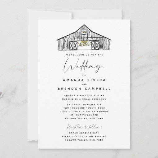 Elegant Barn Ceremony and Reception Wedding Invitation | Zazzle