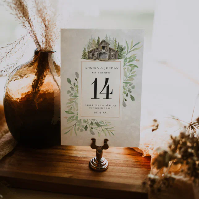 Elegant Barn | Watercolor Table Number Card | Zazzle