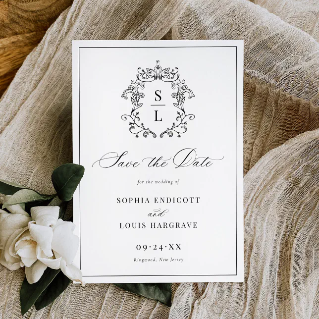 Elegant Baroque Crest Monogram Wedding Save The Date | Zazzle