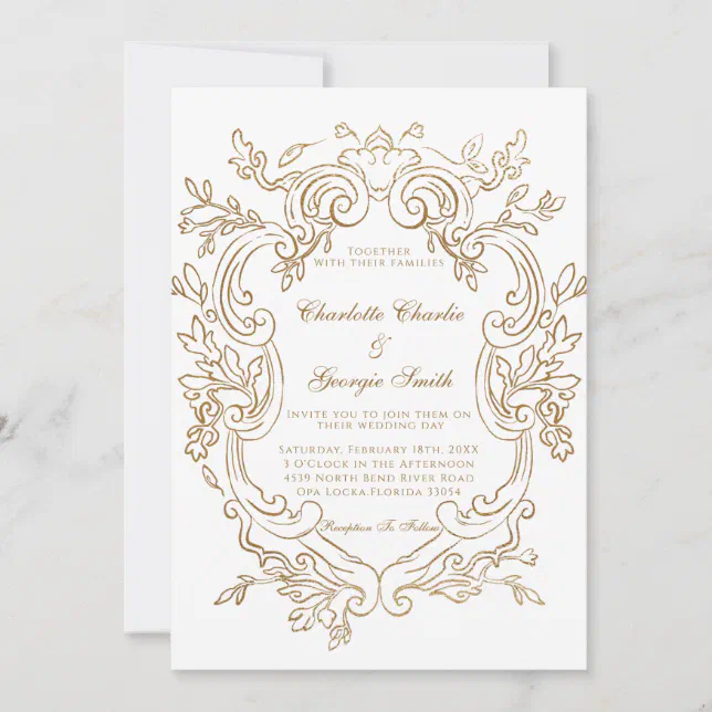 Elegant Baroque Gold Ornate Frame Wedding Invitation | Zazzle