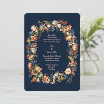 Elegant Baroque Rococo Floral Wreath Wedding Invitation | Zazzle