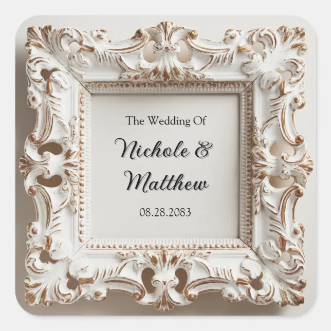 Elegant Baroque Wedding in Cream Square Sticker | Zazzle