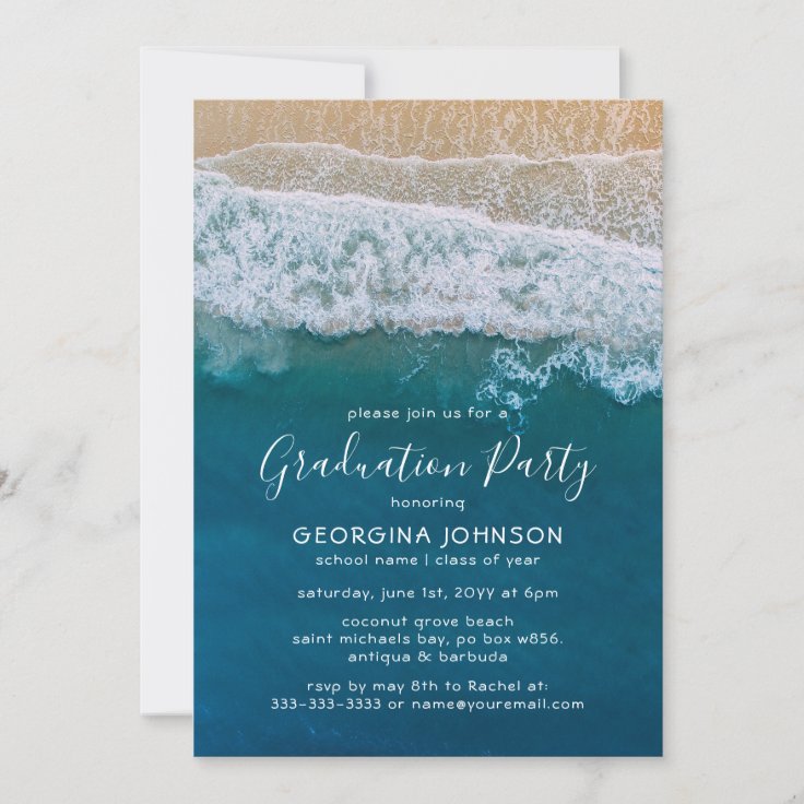Elegant Beach Blue Ocean Graduation Party Invitation | Zazzle