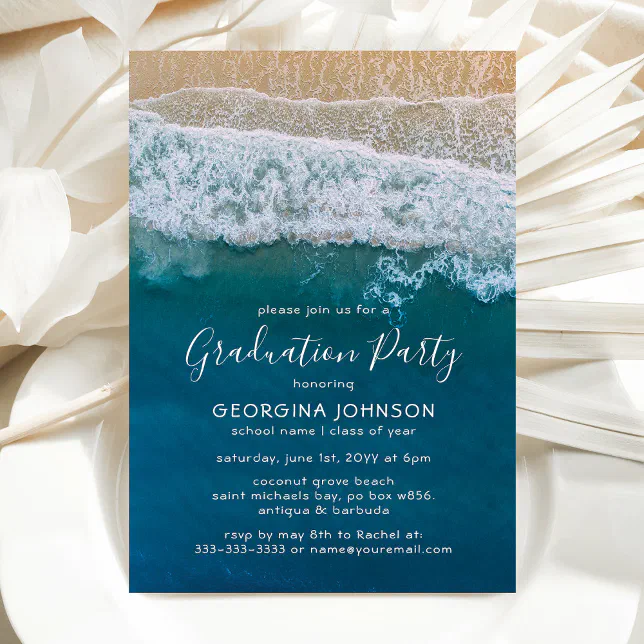 Elegant Beach Blue Ocean Graduation Party Invitation | Zazzle