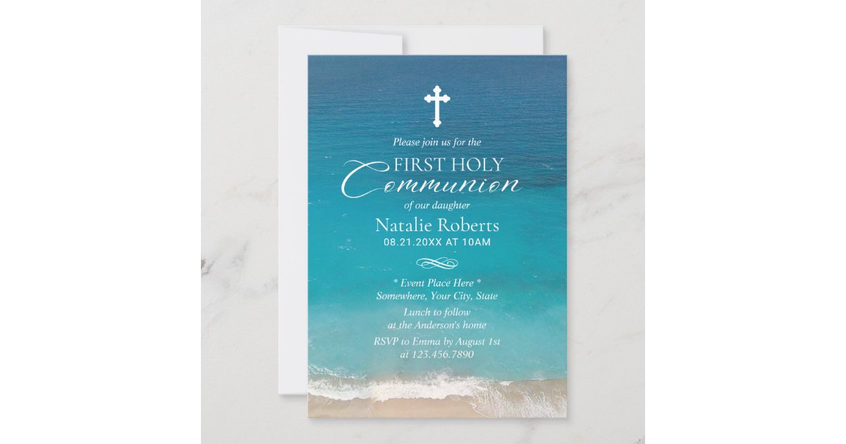 Elegant Beach First Holy Communion Invitation | Zazzle