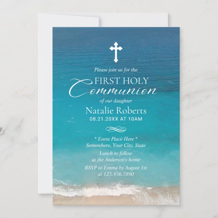 Elegant Beach First Holy Communion Invitation | Zazzle